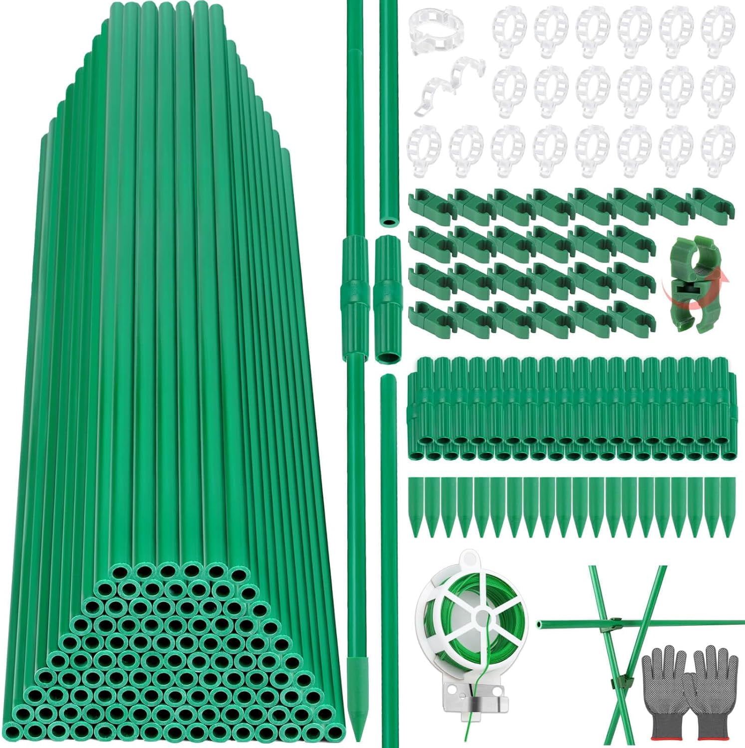 337 Piece Garden Stake Kit with Clips Connectors and Accessories in 4ft ...