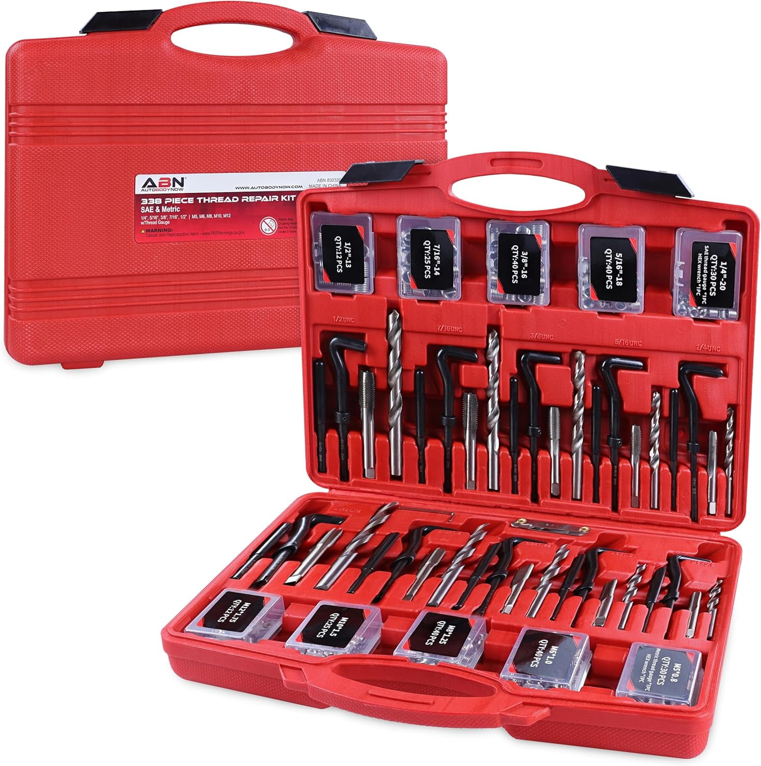 **338 pc thread repair kit: helicoil inserts for sae & metric sizes ...