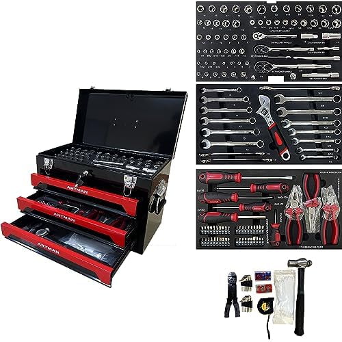 339 Piece Kits Tool Set Heavy Duty Metal Mechanic Box,Tool Box with ...