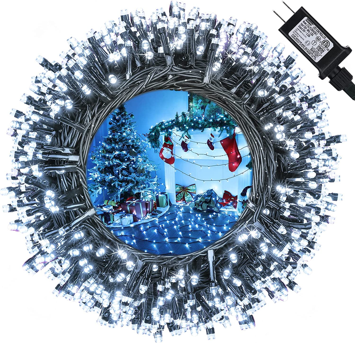 33FT 100 LED Christmas Indoor Outdoor Decorative String Lights, 8 Modes ...