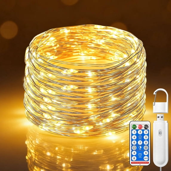 33FT 100LED Rechargeable Fairy Lights, Battery Operated String Lights ...