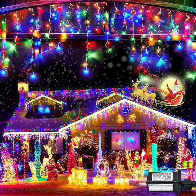 Yishankeyu 33FT 400 LED Multicolor Icicle Lights, Waterproof Curtain ...