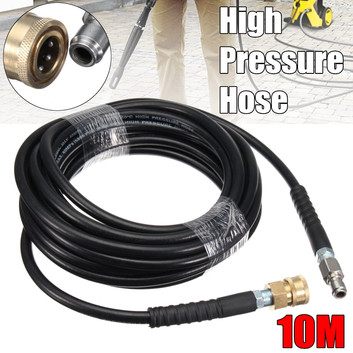 33FT 5800PSI Replacement Extension High Pressure Washer Hose 3/8" Quick ...