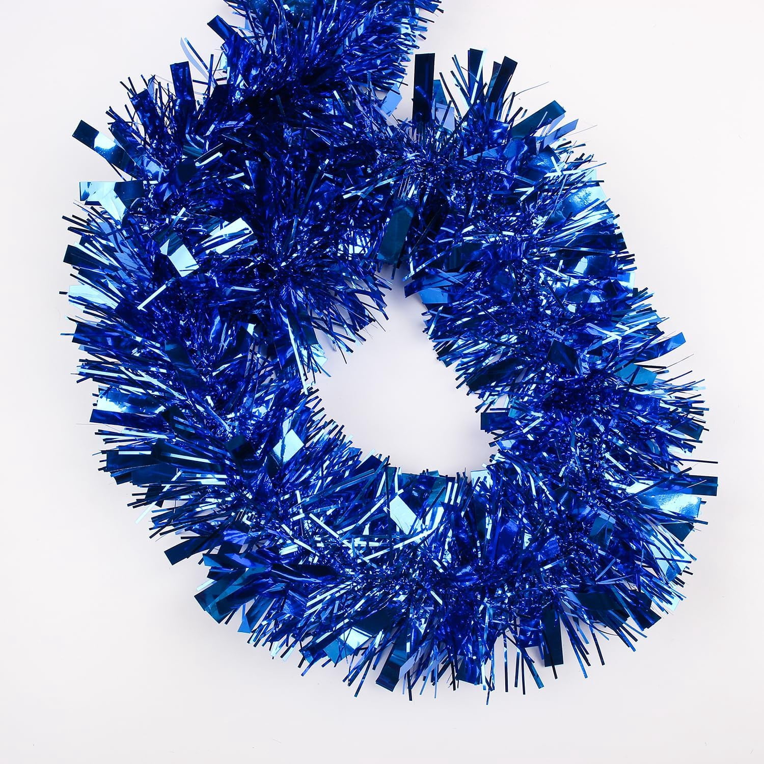 33FT Christmas Tinsel Garland,Blue Shiny Metallic Foil Decorations for ...