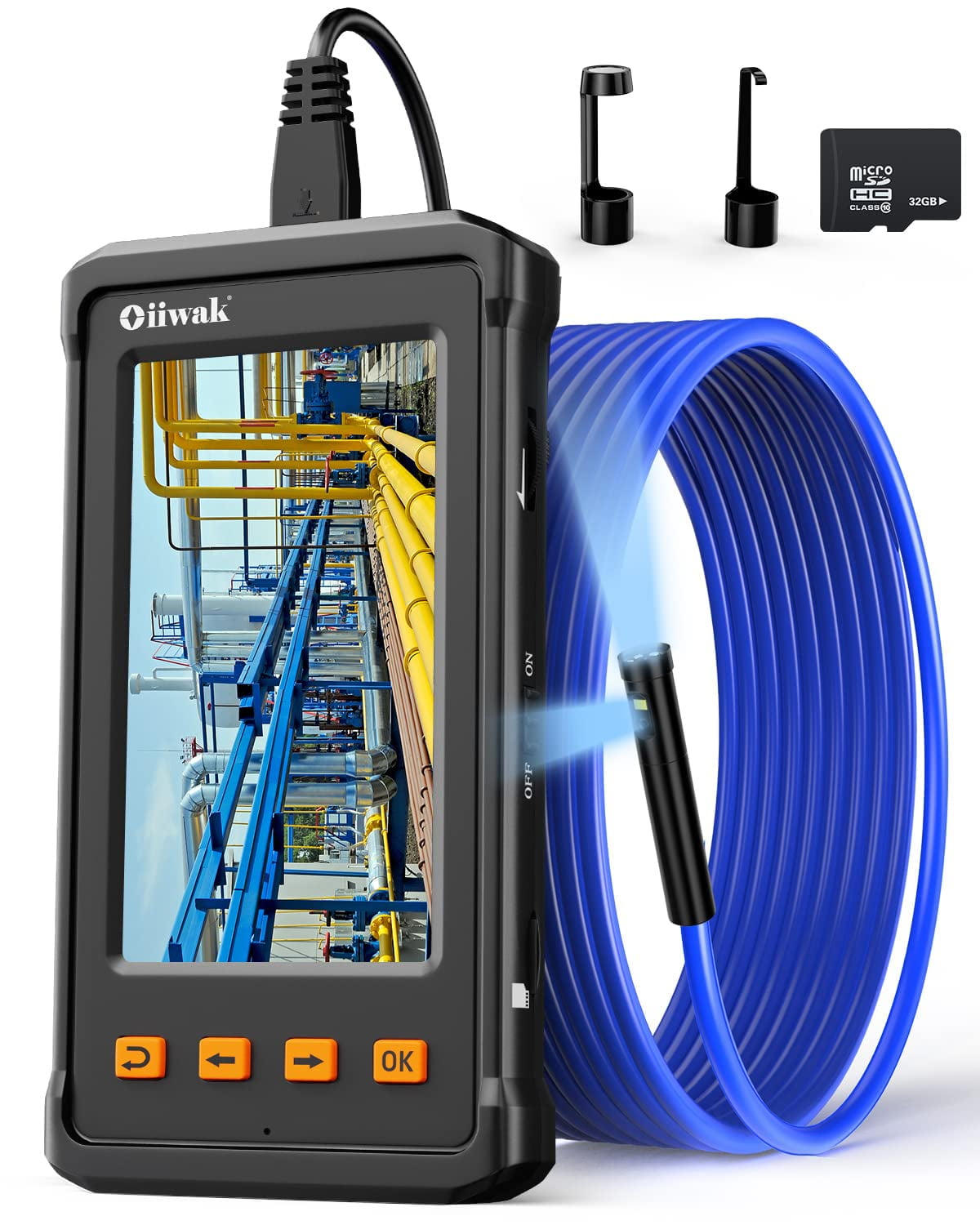 33FT Dual-Lens Borescope, Oiiwak Industrial Endoscope 1080P Video Sewer ...
