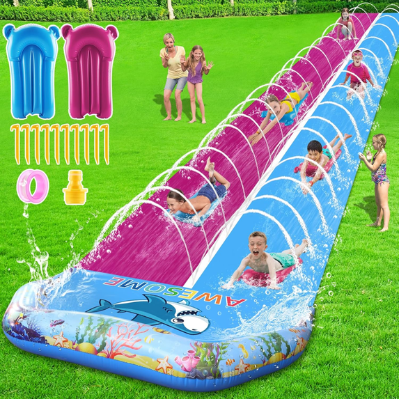 33FT Extra Long Water Slide Include 2 Bodyboards, Heavy Duty Lawn Water ...