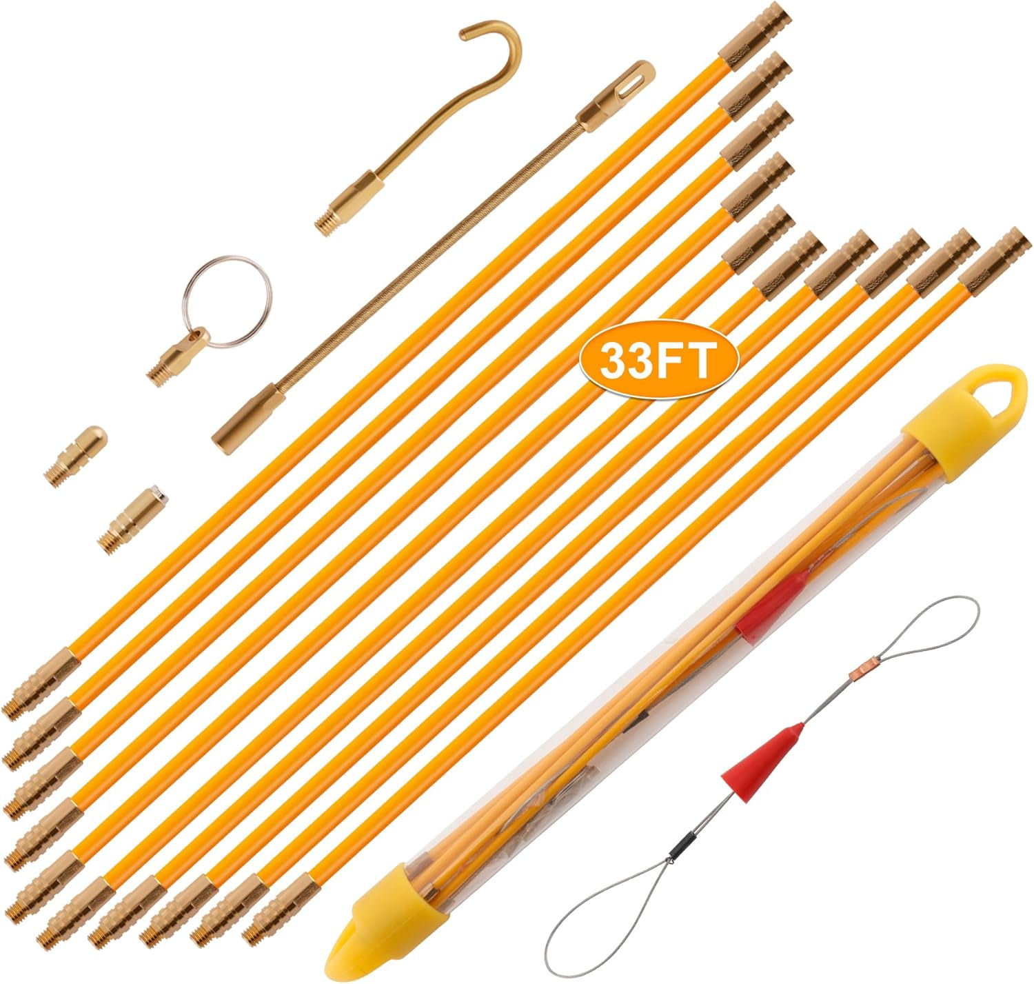 33FT Fiberglass Running Electrical Wire Cable Glow Rods Wire Pulling ...