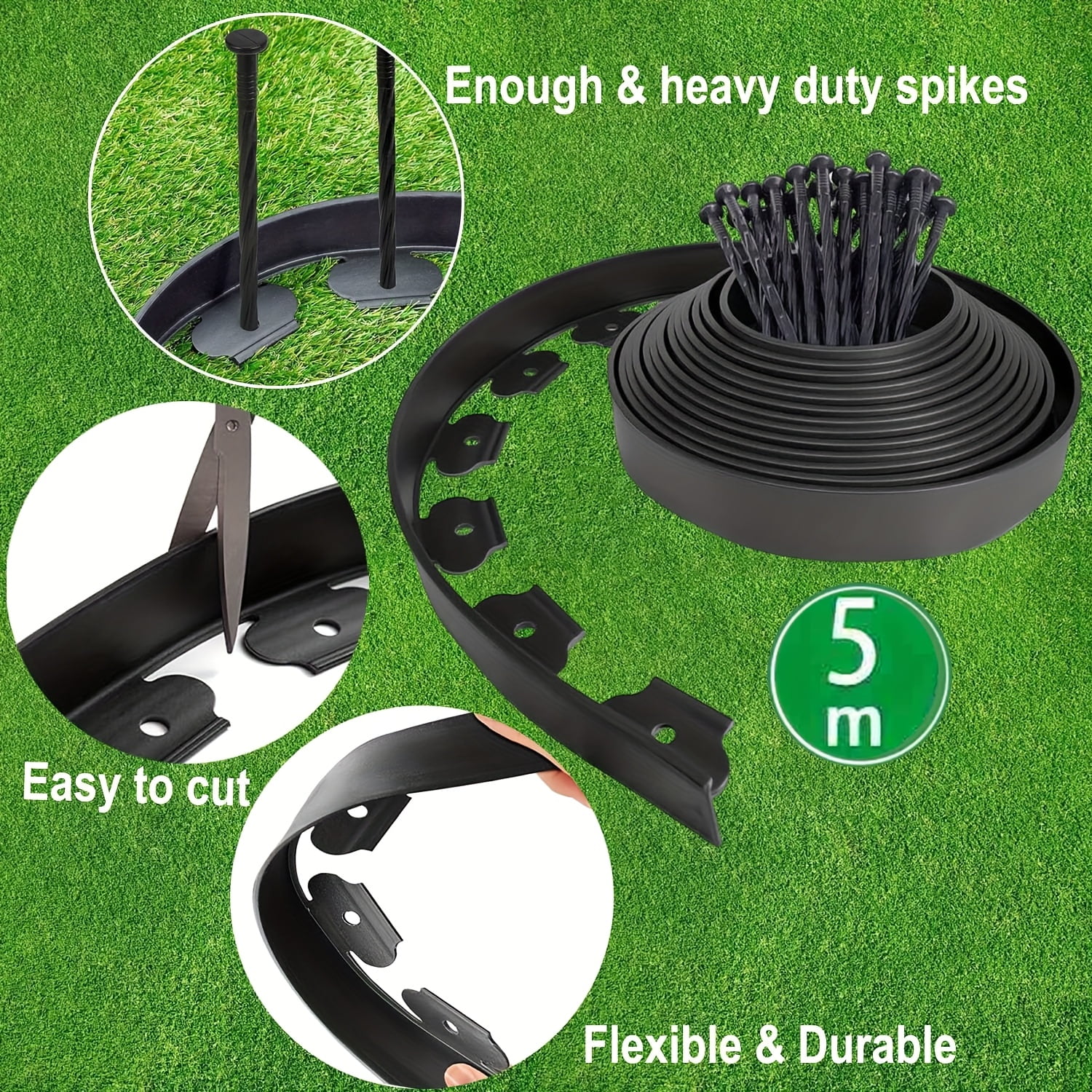 33FT Flexible Landscape Edging Border with Spikes, Plastic Lawn Edging ...