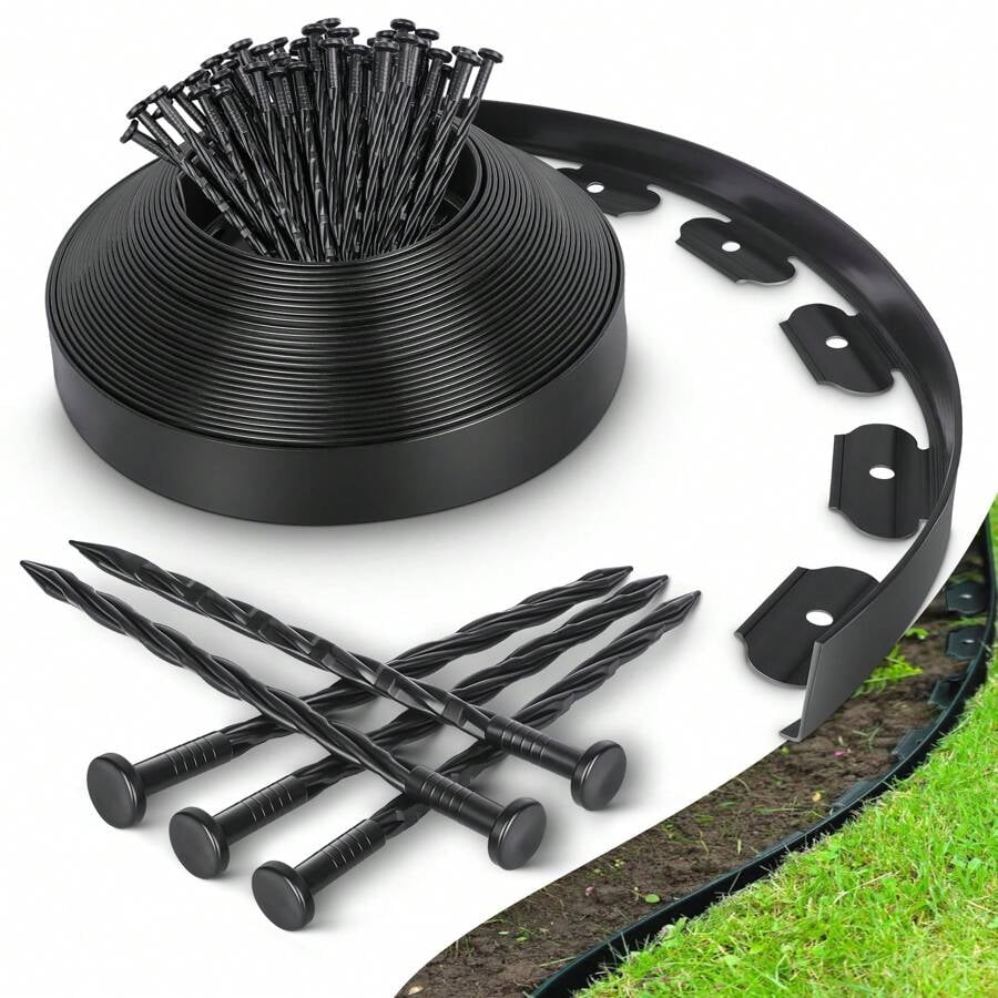 33FT Landscape Edging Kit With 40 Spikes, No Dig Garden Edging 1.8 Inch ...