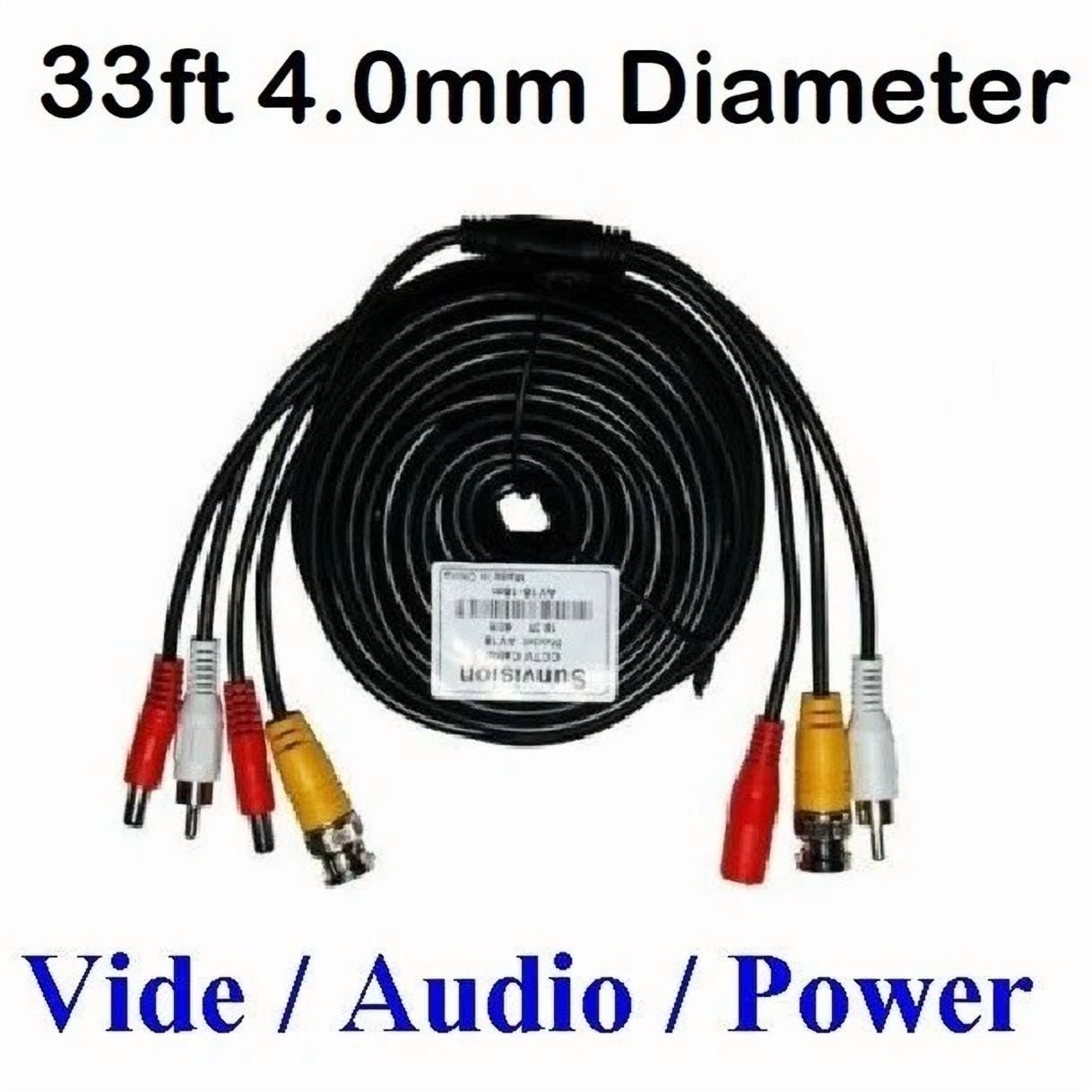 33Ft (10M) All-In-One Video, Power, Audio Cable 4Mm Od For Cctv Bnc ...