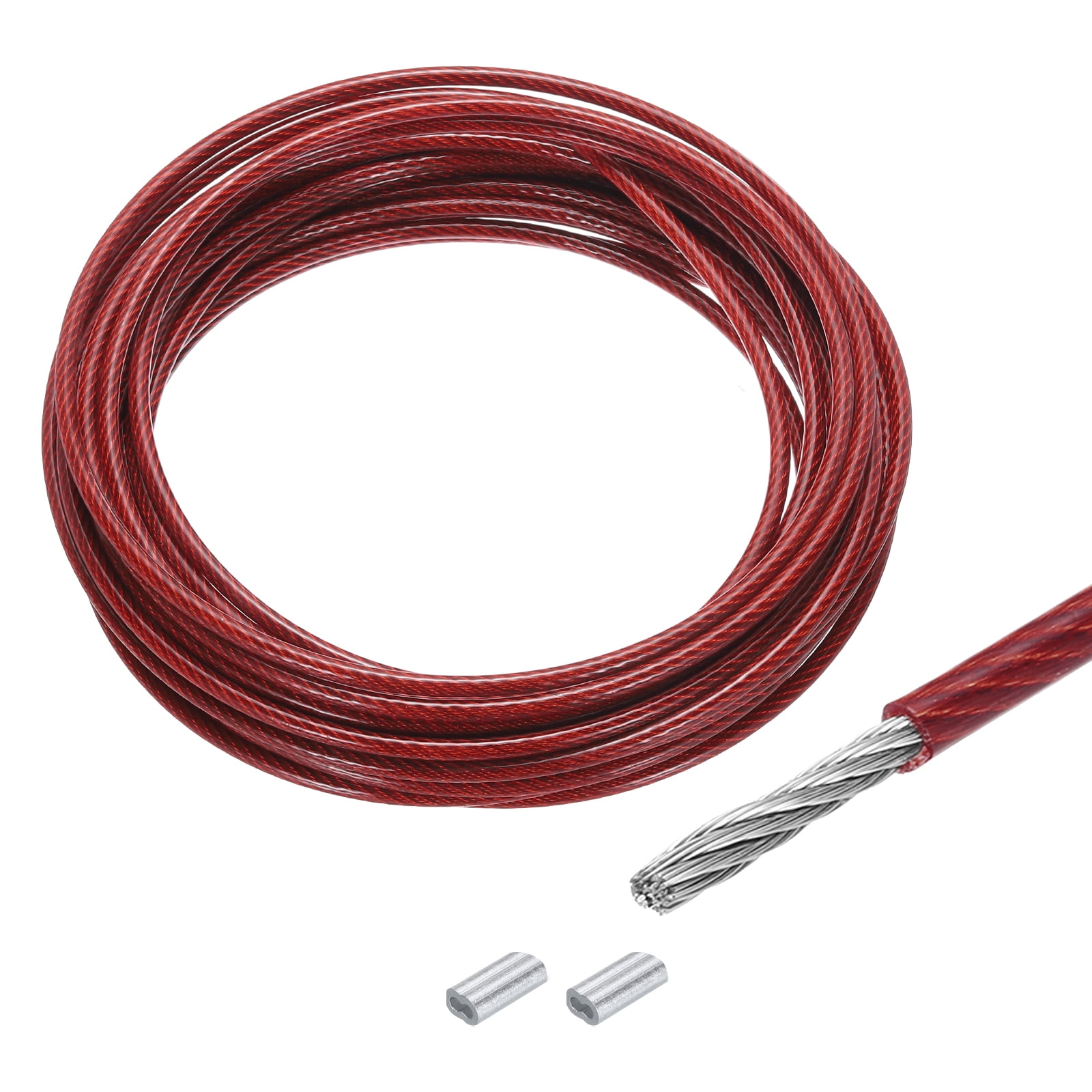 33Ft(10M) Wire Rope 304 Stainless Steel Cable 5/32" (4 mm) Vinyl Coated with 2Pcs Aluminum ...