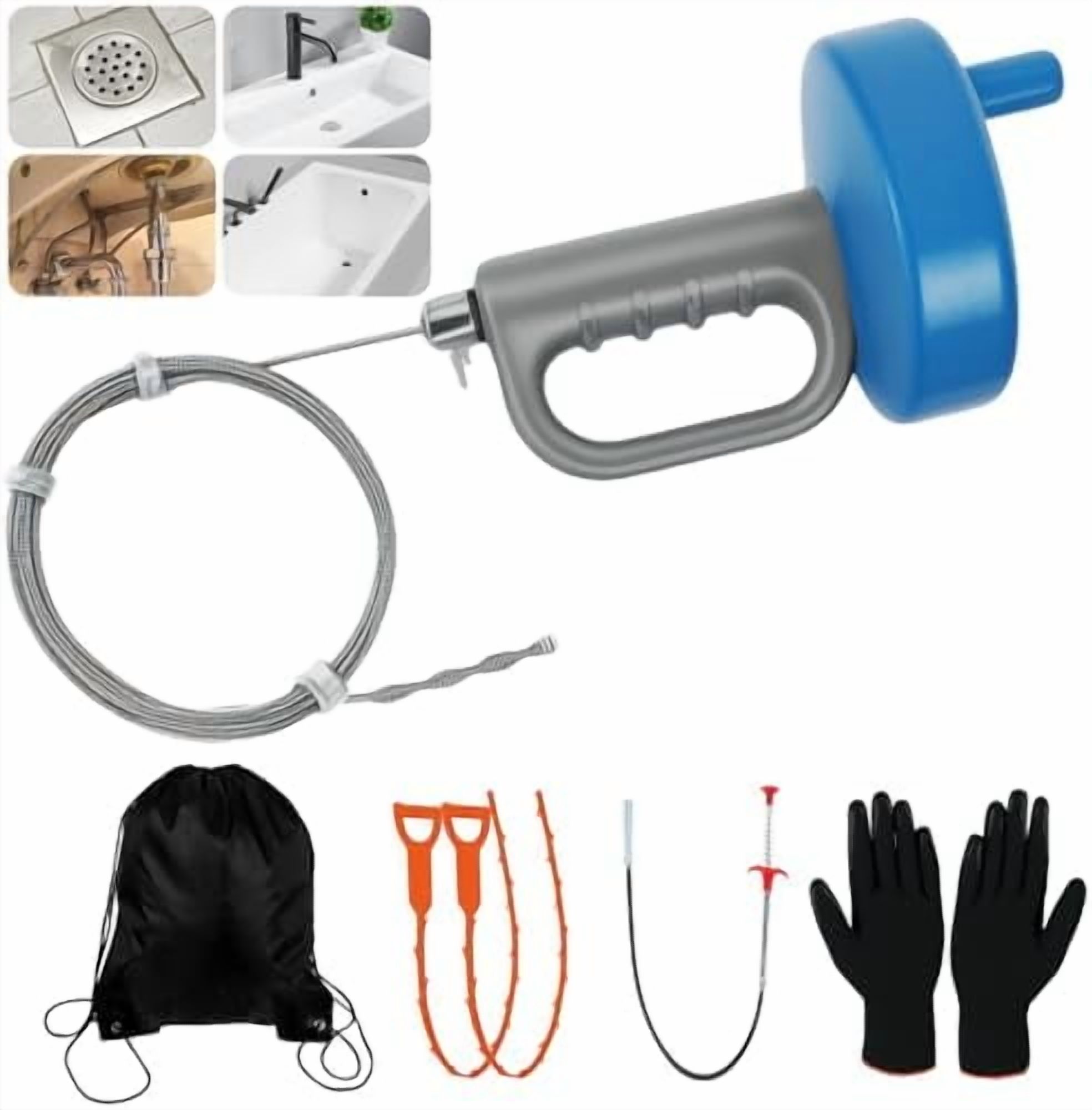 33Ft Drain Auger, Flexible Plumbing Snake & Drain Hair Clog Removal ...