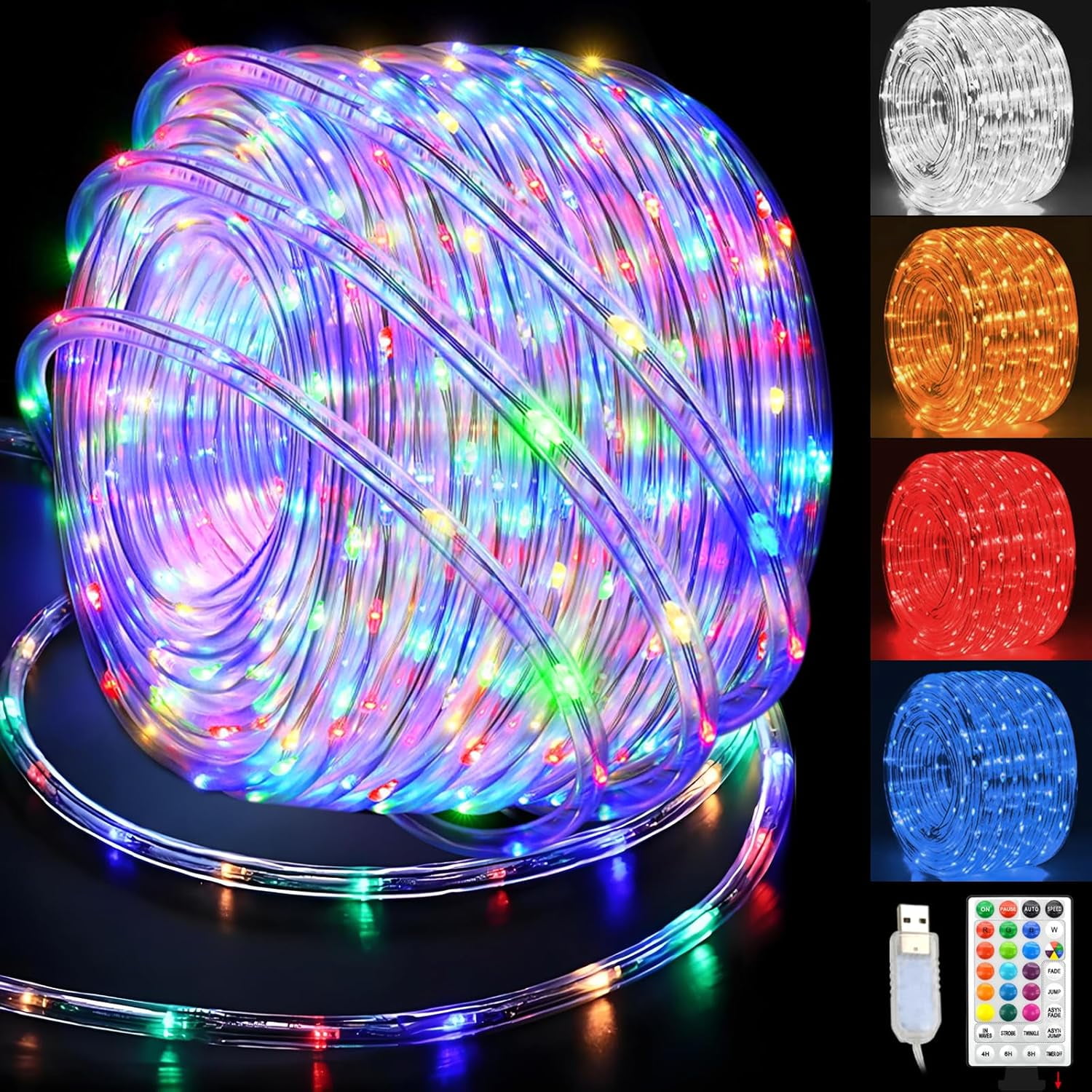 33Ft LED Rope Lights Indoor,100 LED Tube Lights with 18 Colors,String ...