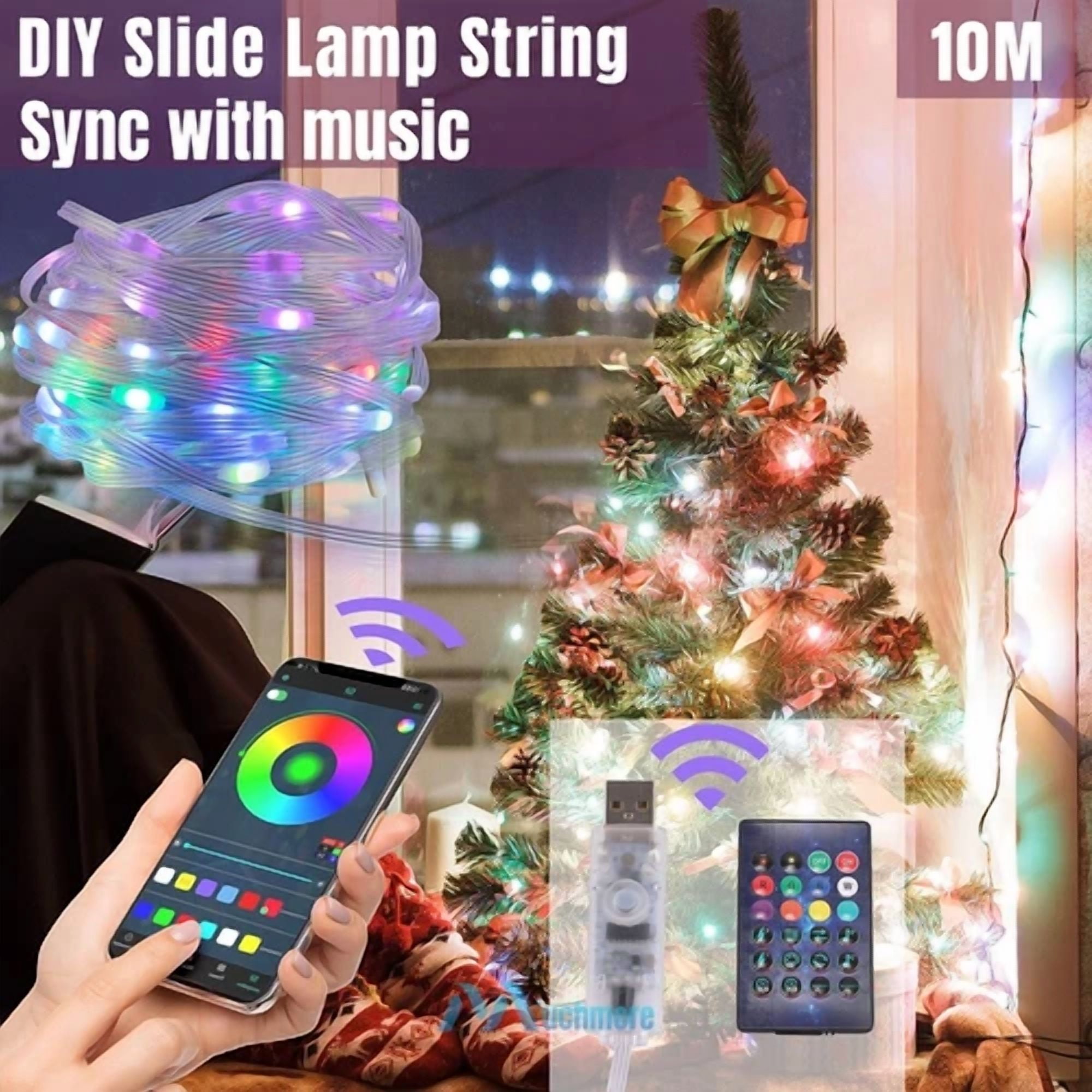 33Ft Led Strip Rope Lights Music Sync Smart Rgb Led Light W/ Remote ...