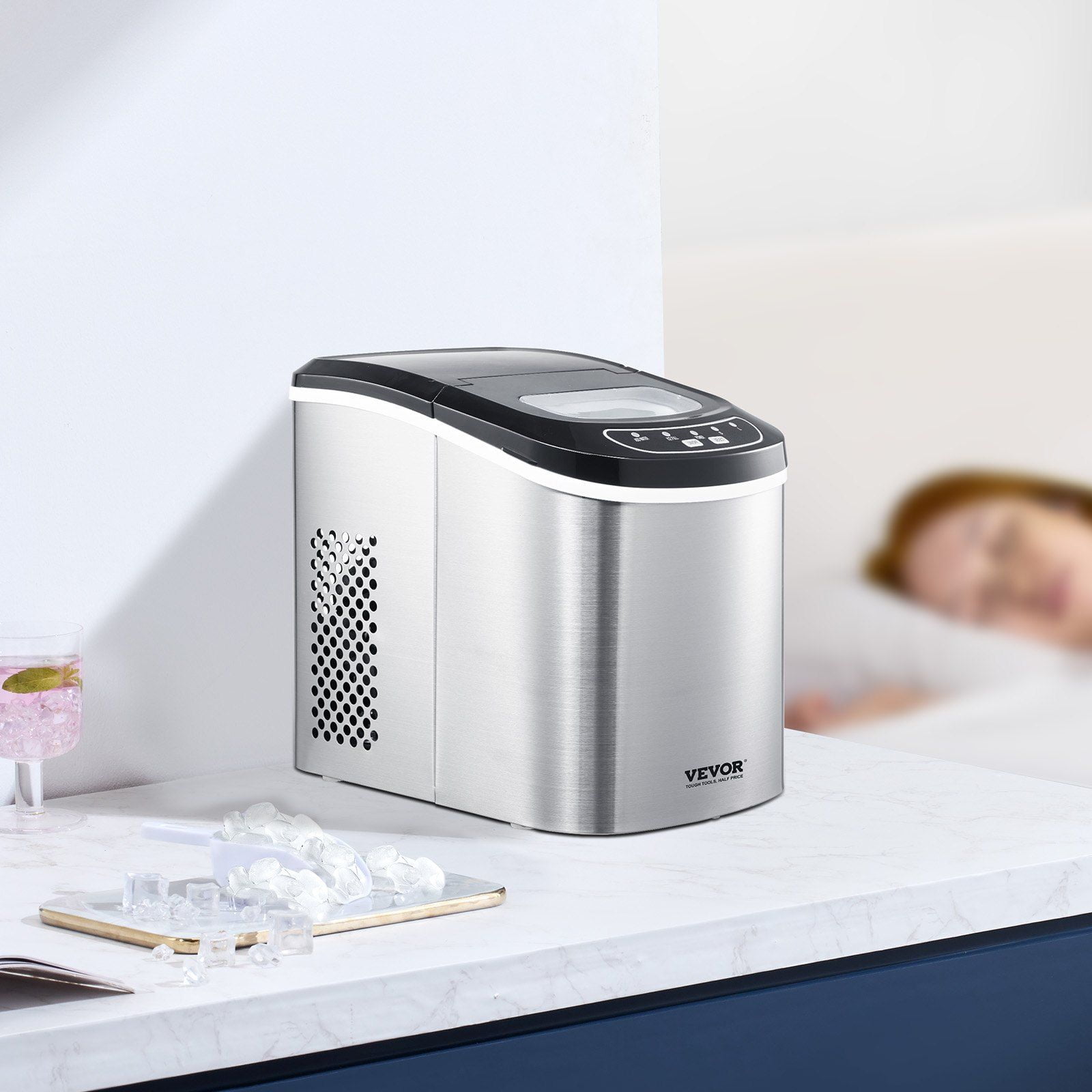 33Lbs/24H Portable Ice Maker, Self-Cleaning Countertop Ice Machine with ...