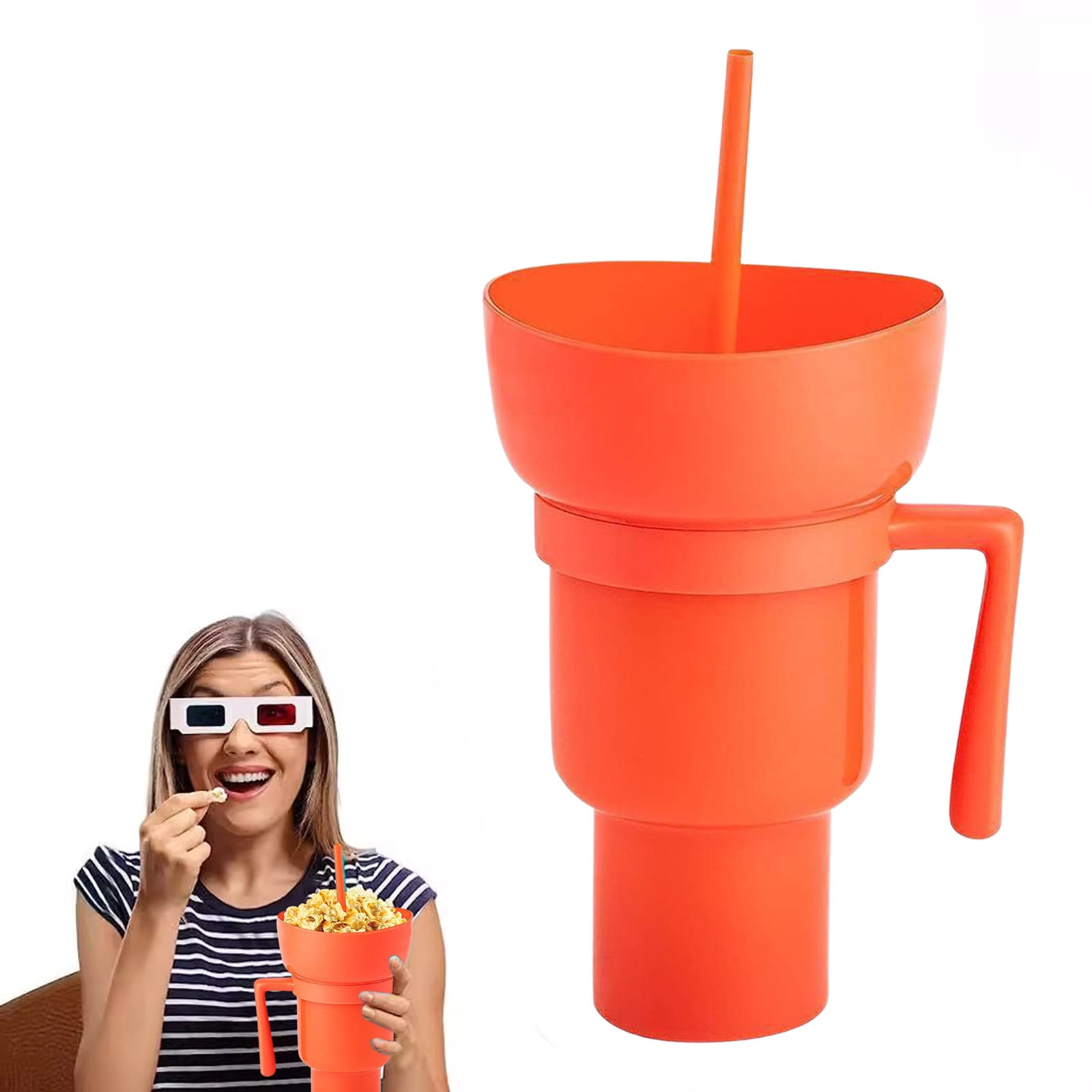 33Oz Drink Cup with Snack Bowl, 2 in 1 Drink Cup with Straw and Snack ...