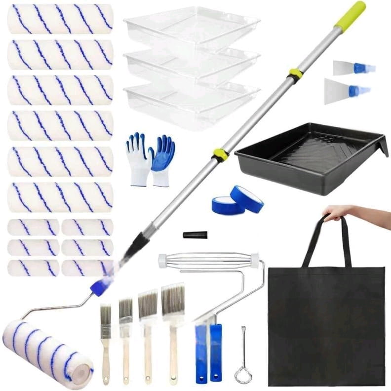 33PCS Complete Paint Roller Kit with Extension Pole & Carry Bag, 2-4 FT ...
