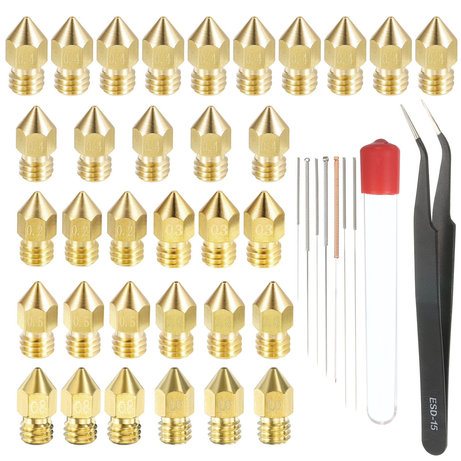 33Pack 3D Printer Nozzles, M6 Thread Brass Printer Extruder Nozzles ...
