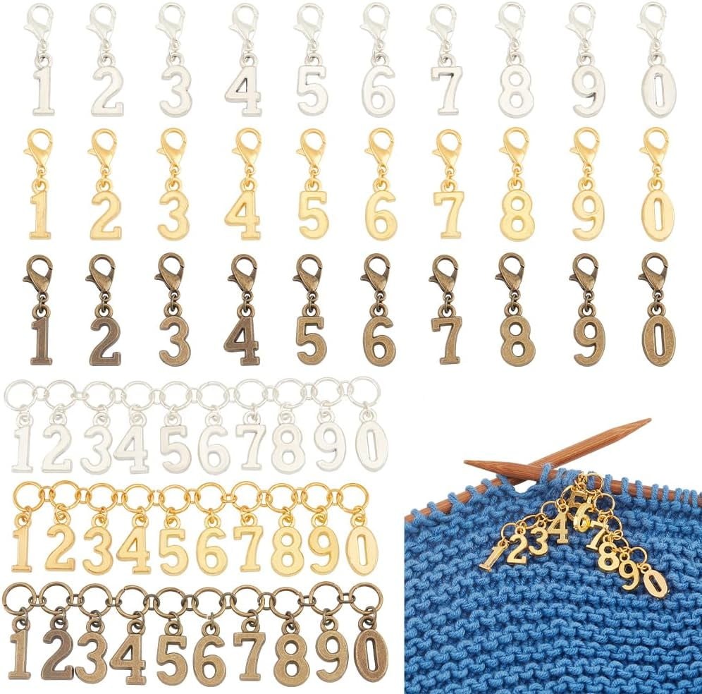 33Pcs 3 Colors Number Stitch Marker Charms Number 0-9 Charm Knitting ...