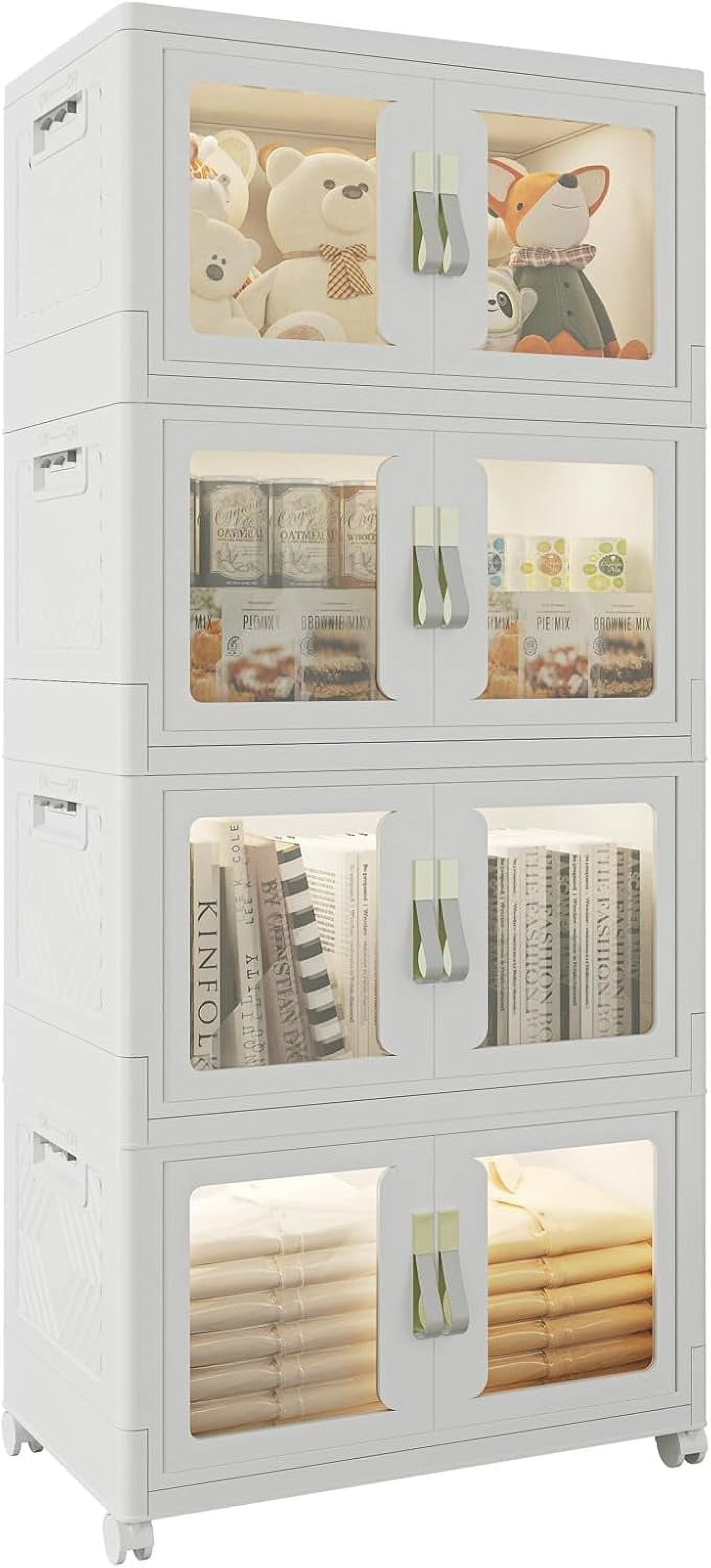 33QT Stackable Storage Bins with Lids, 4 Tier Collapsible Closet ...