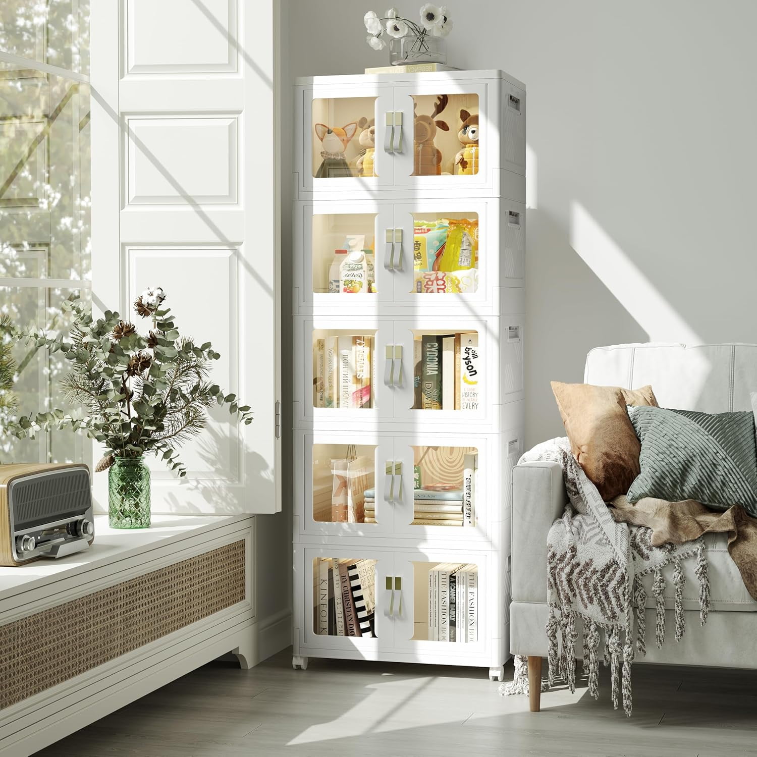 33QT Stackable Storage Bins with Lids, 5 Tier Collapsible Closet ...