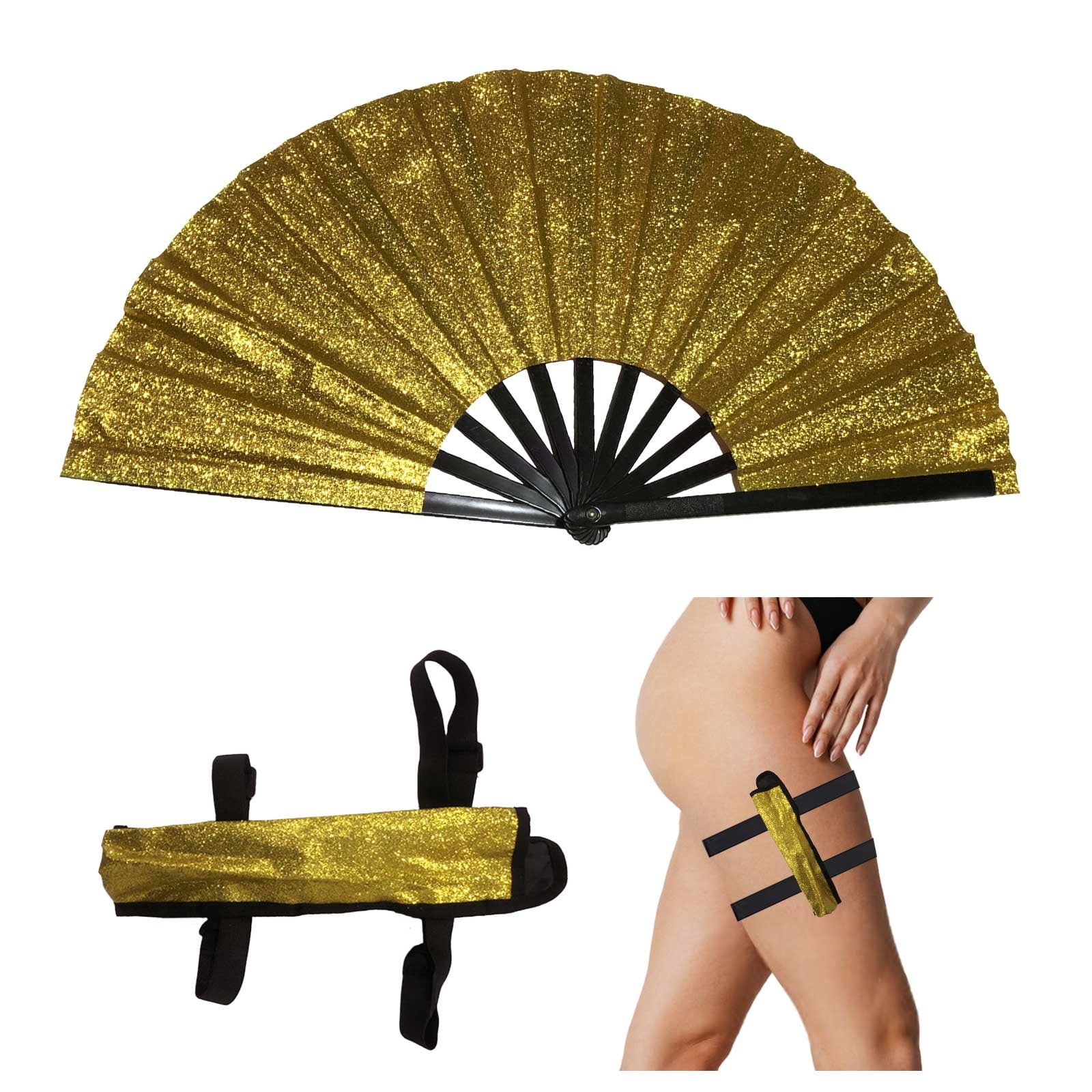 33cm Glitter Fan with Bag Fun Magnetic Suction Folding Fan Ancient Style Children's Dance Fan ...