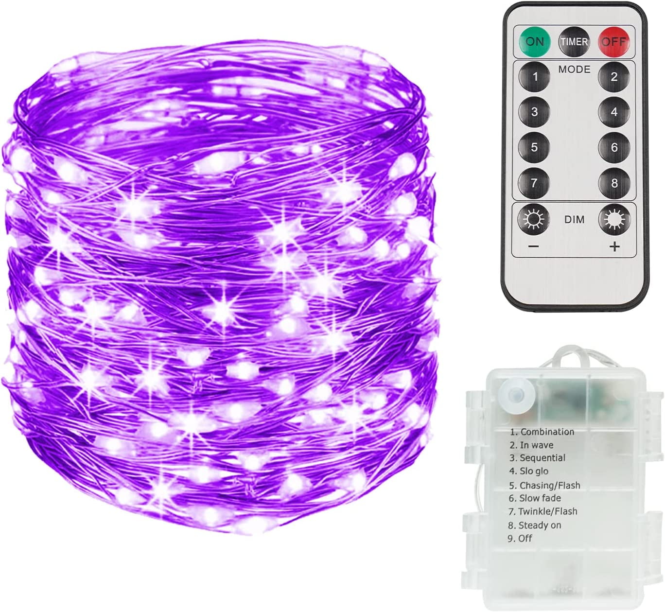 33ft 100 LED Outdoor String Lights, Twinkle Fairy Lights Battery ...