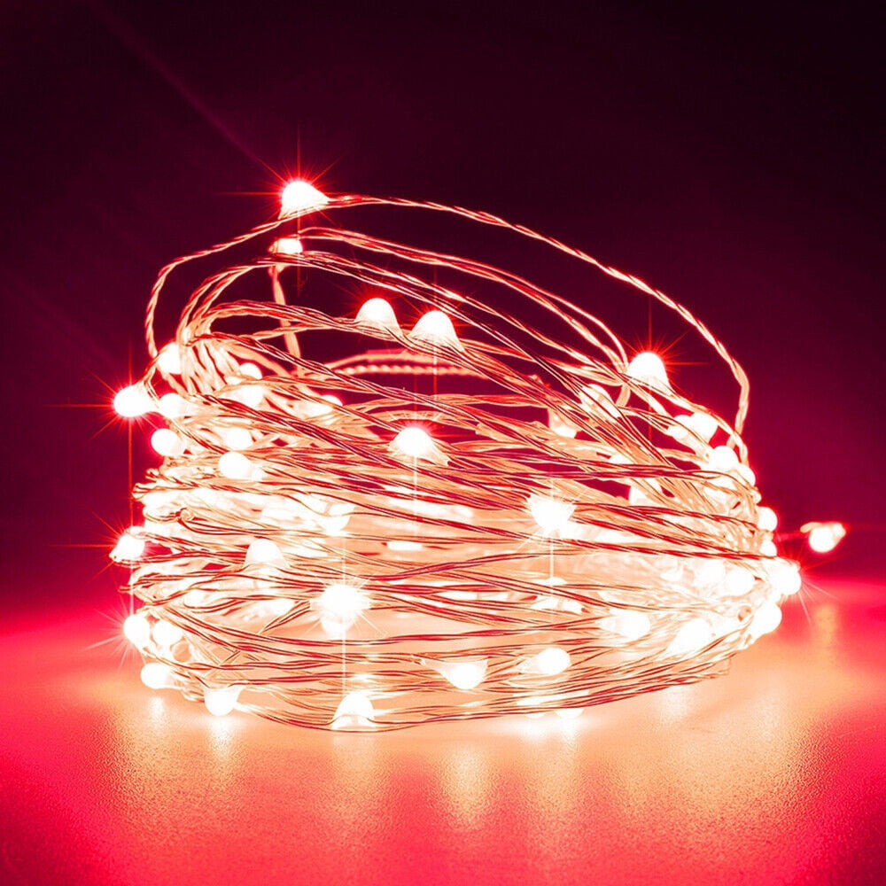33ft 100 LED Red Indoor String Lights, Battery Operated Micro Fairy ...