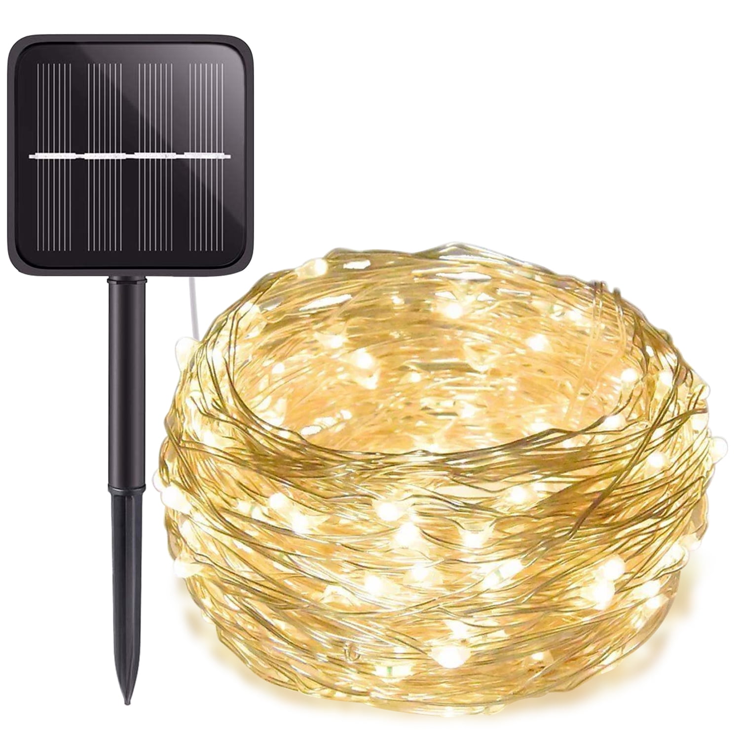 33ft 100 LED Solar Outdoor String Lights, Solar Powered Fairy Lights ...
