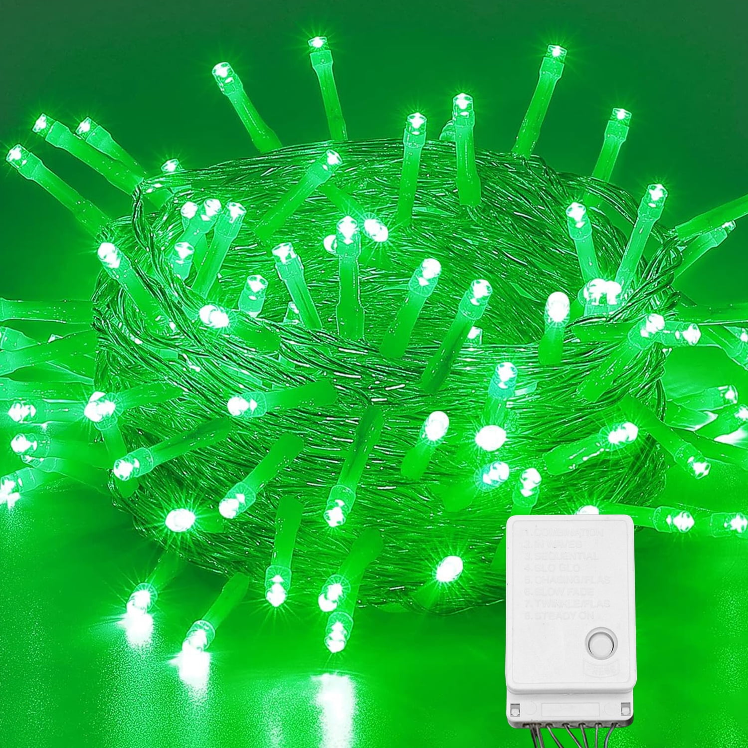 33ft 100 LED String Lights Indoor Outdoor, Clear Wire Green Halloween ...