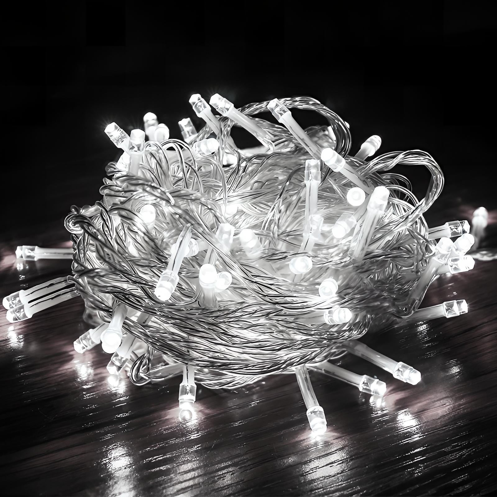 33ft 100 LED String Lights Indoor Outdoor, Cold White Christmas Lights ...