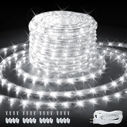 33ft/10m LED Rope Lights, Cool White Rope Light Outside, Waterproof ...