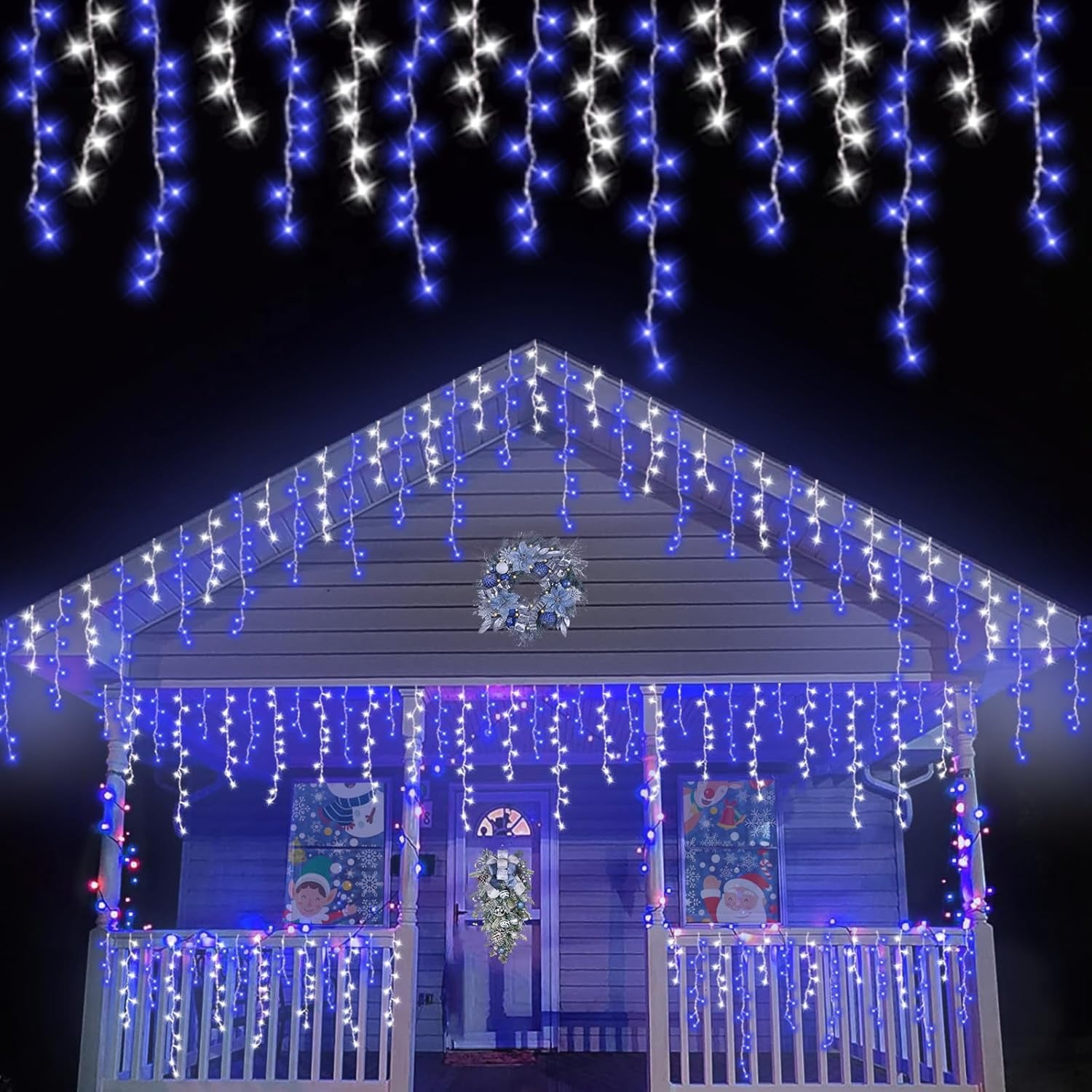 33ft 400 LED Blue and White Icicle Lights Outdoor , 80 Drops Icicle ...