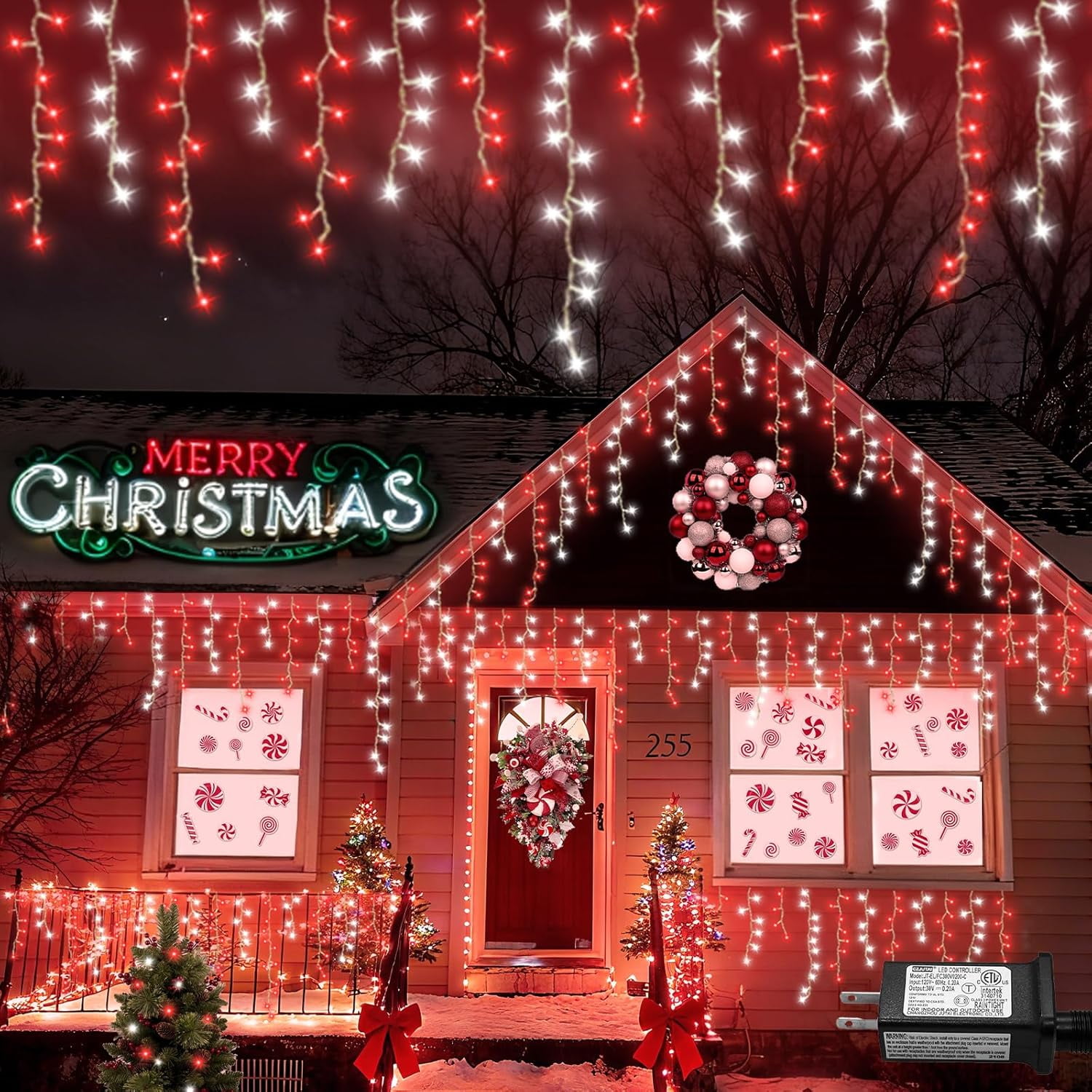 33ft 400 Red and White Icicle Lights Outdoor , 80 Drops Icicle String ...