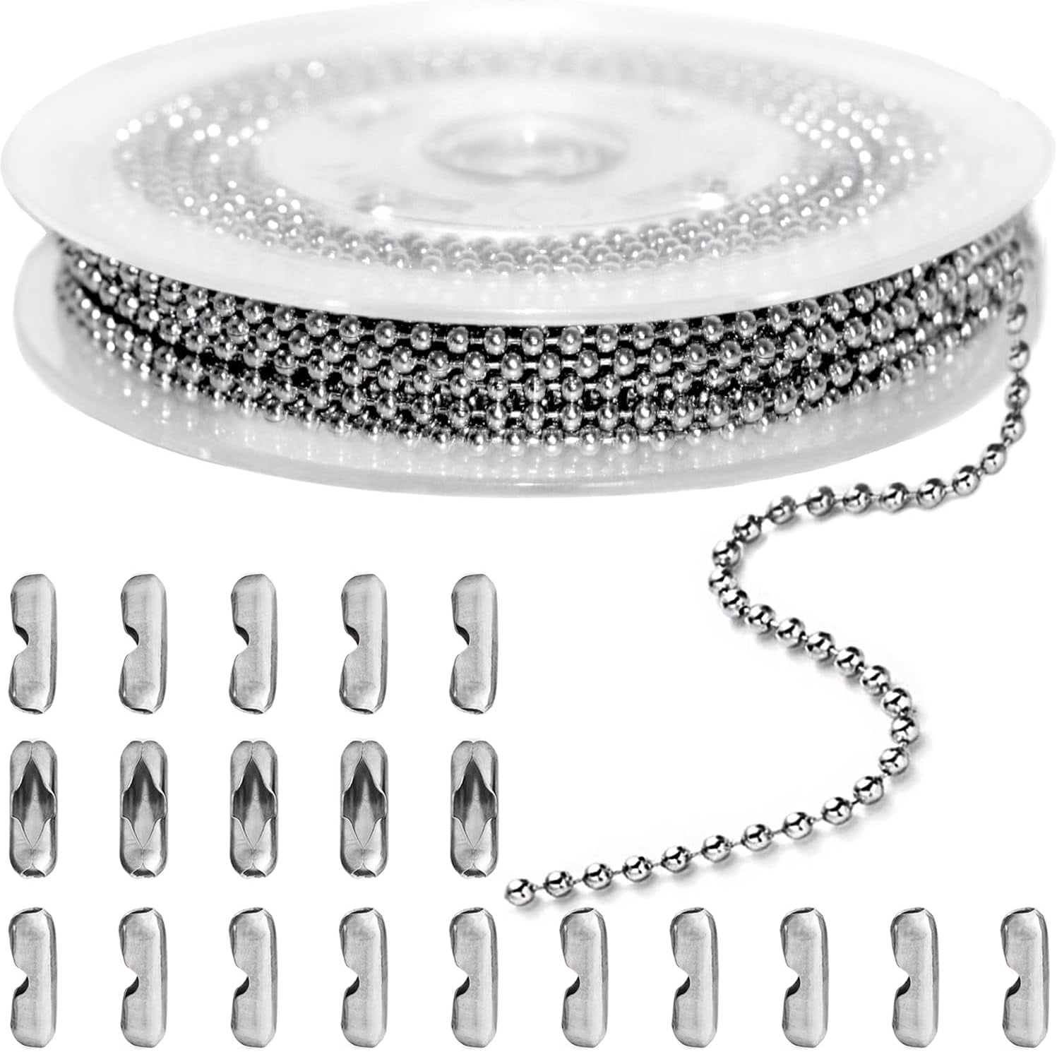 33ft Ball Bead Chain, 2.4mm Stainless Steel Ball Chain with 20 Pieces ...