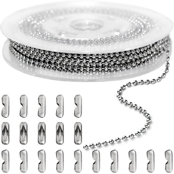 33ft Ball Bead Chain, 2.4mm Stainless Steel Ball Chain with 20 Pieces ...