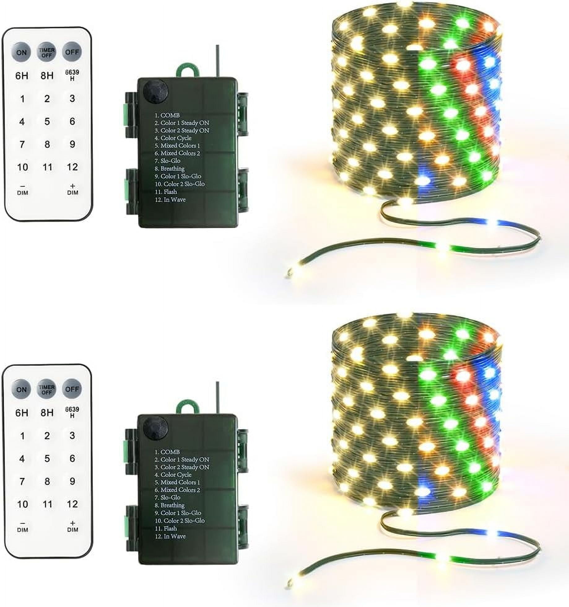 33ft Battery Operated String Lights (2 Pack), 100 LED Warm White ...