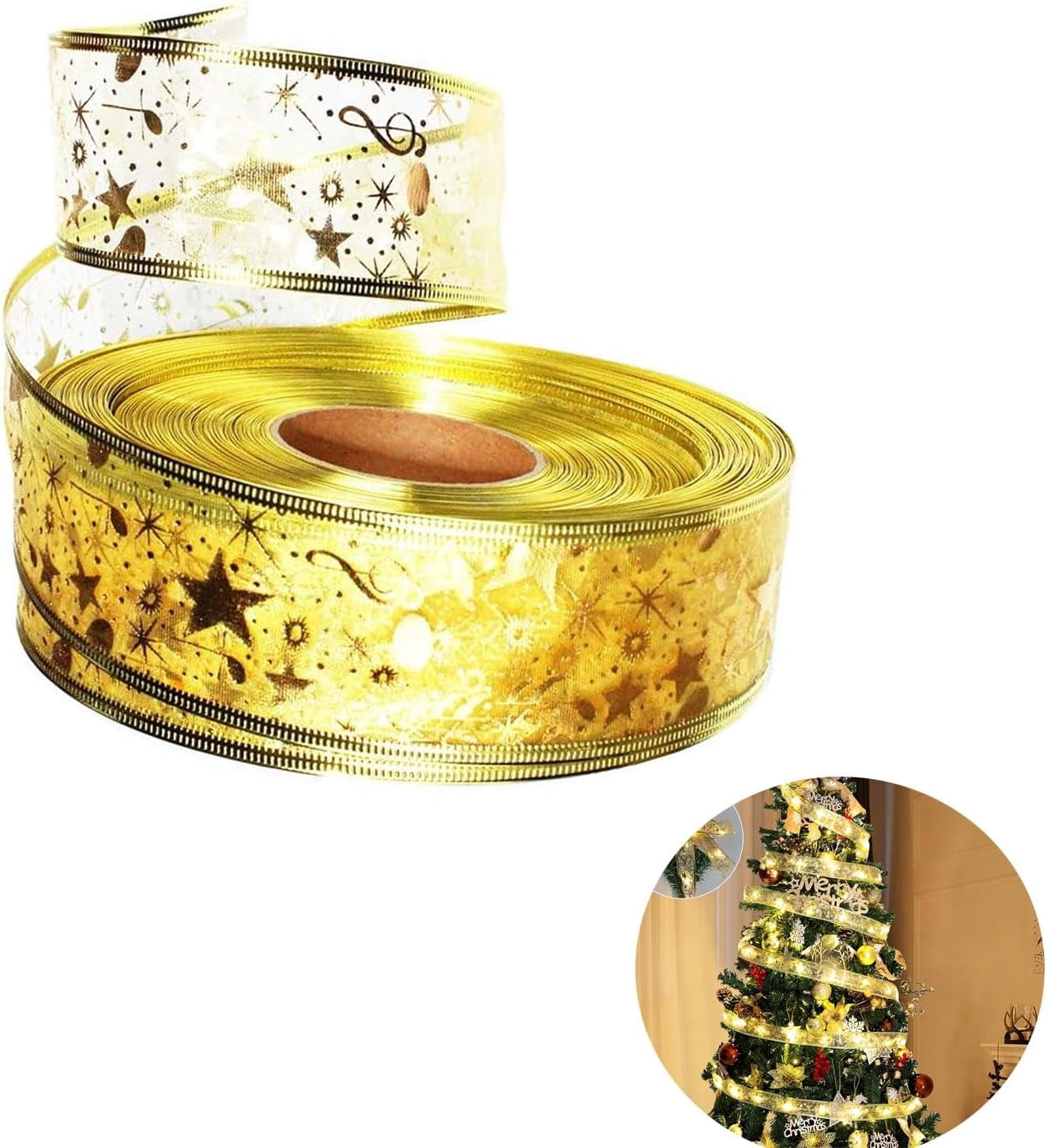 33ft Christmas Ribbon String Lights, 2-Pack Total 200 LED Copper Wire ...