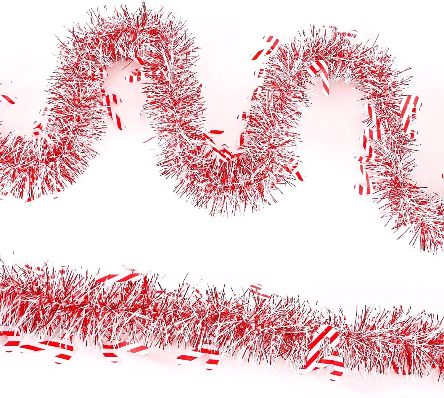 33ft Christmas Tinsel Candy Cane Hanging Garland for Tree & Fireplace ...