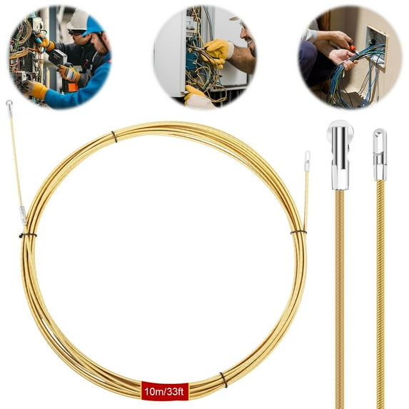 33ft Fish Tape Wire Puller Running Electrical Cable Pulley Head Spring ...