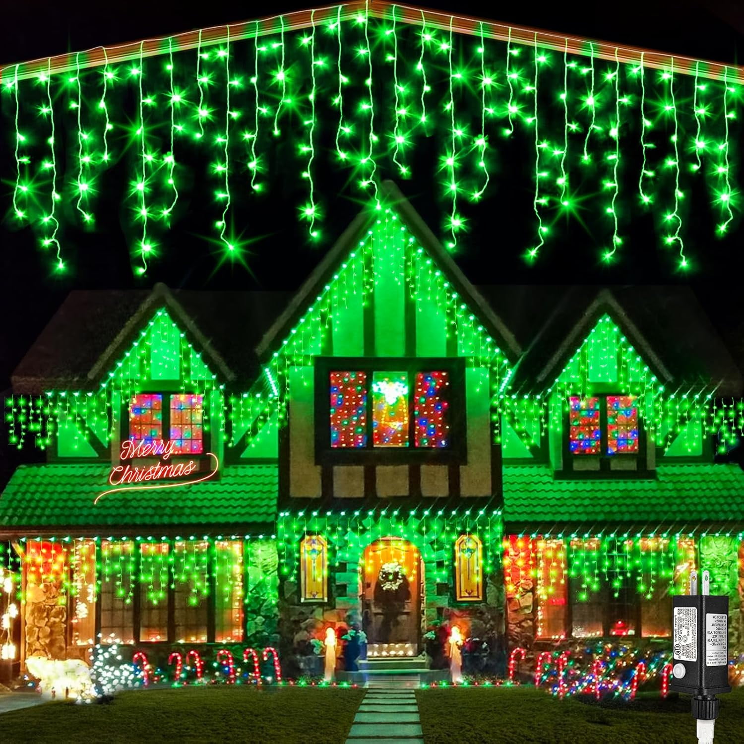 33ft Icicle Lights for Outside, Green Christmas Lights Outdoor ...
