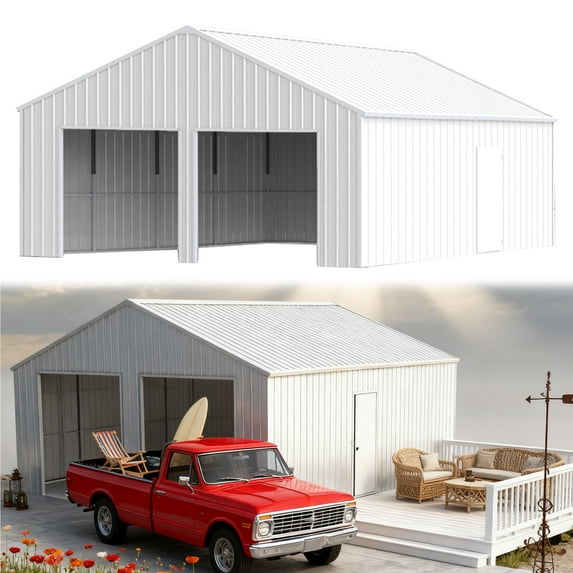 33ft X 25ft Dual Doors Metal Garage, Covering 825Sq.Ft, Heavy Duty ...