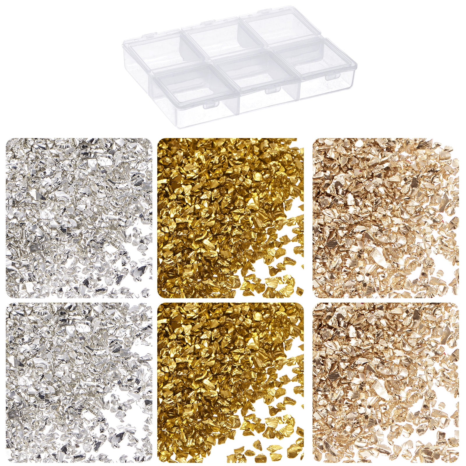 33g Crushed Glass Chips 3 Colors 1-3mm, Platinum Color Gold Tone Silver ...