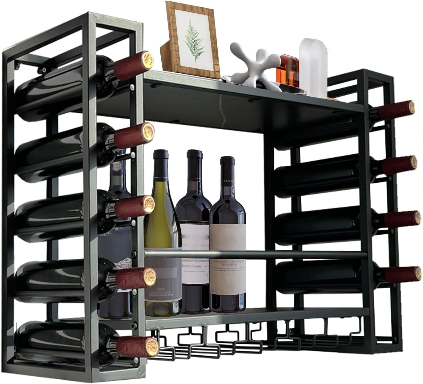 33in Wall Mounted Wine Racks with Glass Holder Rustic Industrial 2 Tier ...