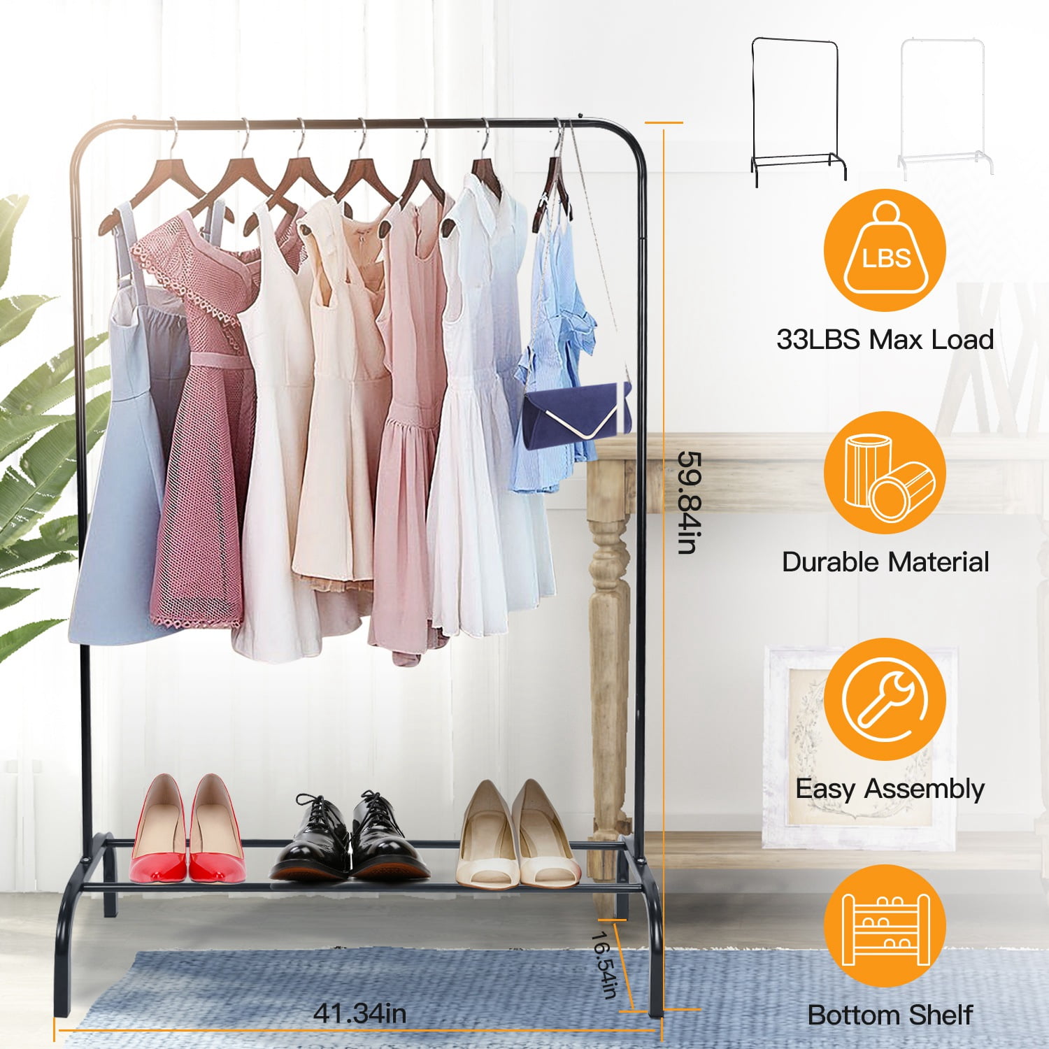 33lbs Loading Garment Racks TeqHome 59.84" Clothes Hanger Stands ...