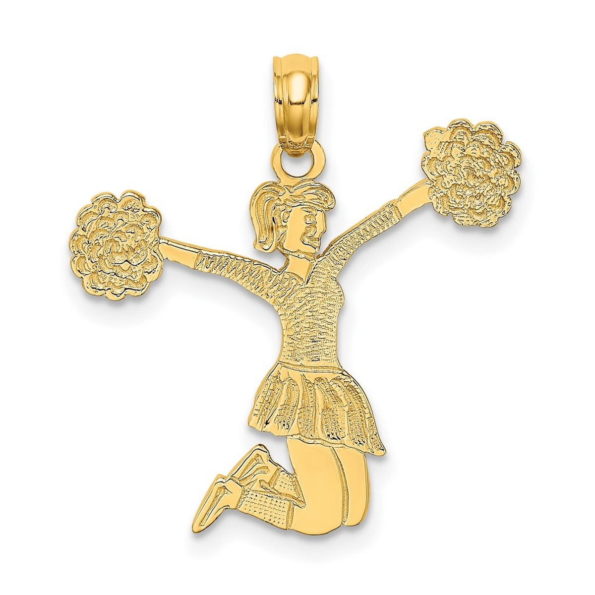 33mm 10k Solid Yellow Gold Cheerleader Jumping With Pom poms Charm ...