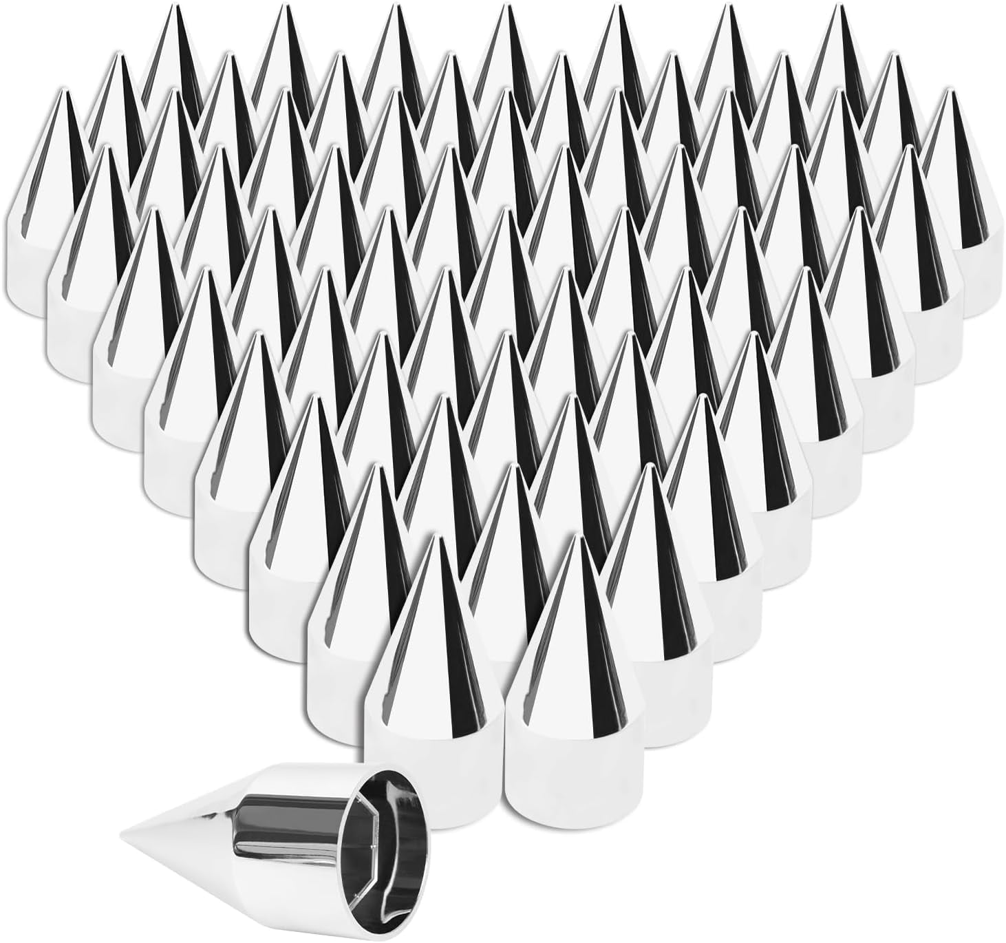 33mm x 4 1/4" Chromed Spike Lug Nuts Covers Push on,ABS Chrome Plastic Caps Pointed Push-on Lug ...