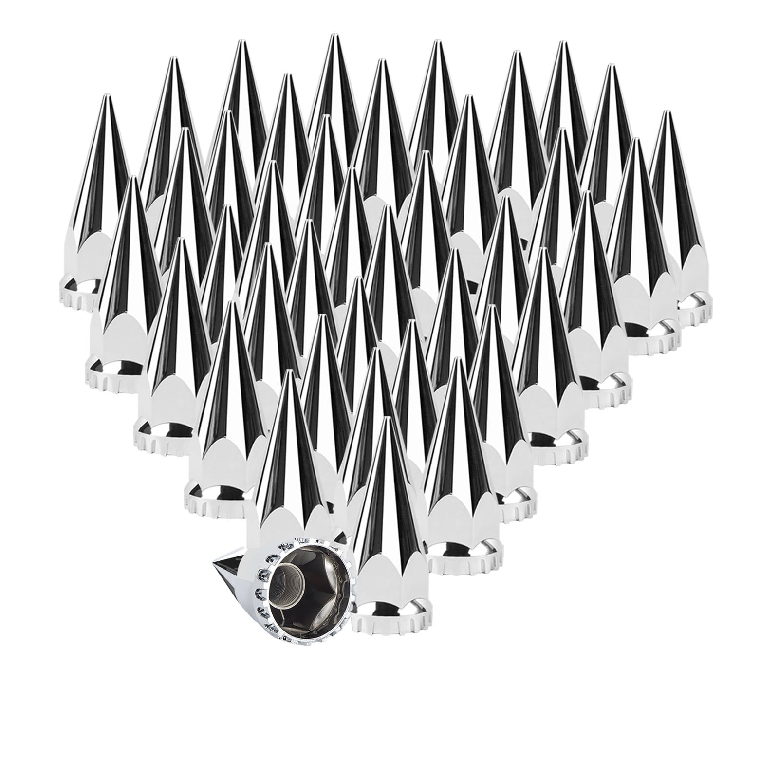 33mm x 4 3/4" Chromed Spike Lug Nuts Covers Thread-On,ABS Chrome ...