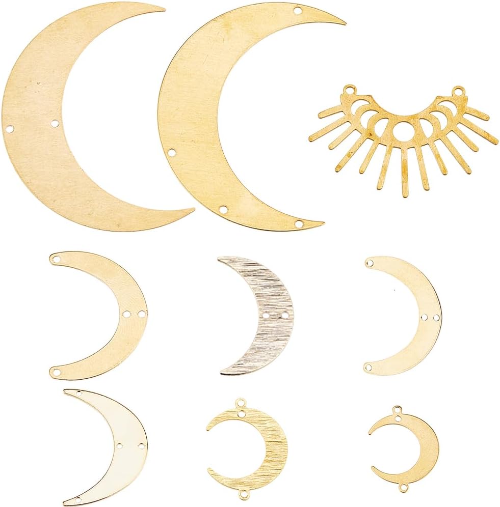 33pcs 9 Styles Connector Charms Brass Crescent Moon links Charm for Diy ...