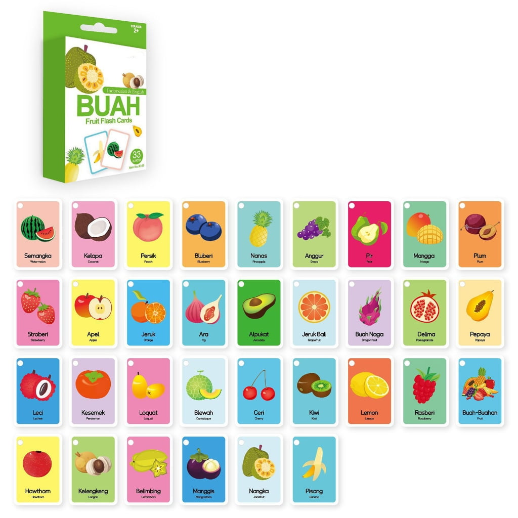 33pcs Bahasa Indonesia English Bilingual Card For Kids Animal ...